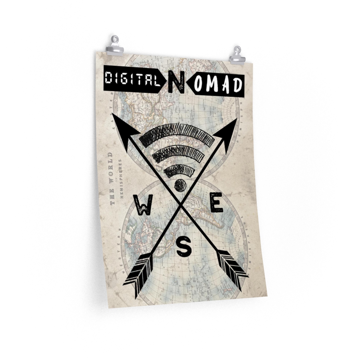 Digital Nomad World Map Premium Matte vertical poster » ROAD LESS TRAVELLED